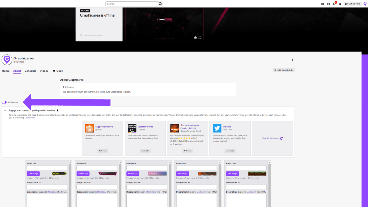 How to Implement Panels on Twitch | Graphicarea.net