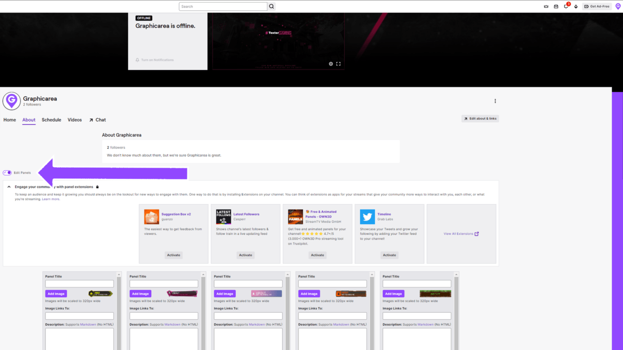 How to Implement Panels on Twitch | Graphicarea.net