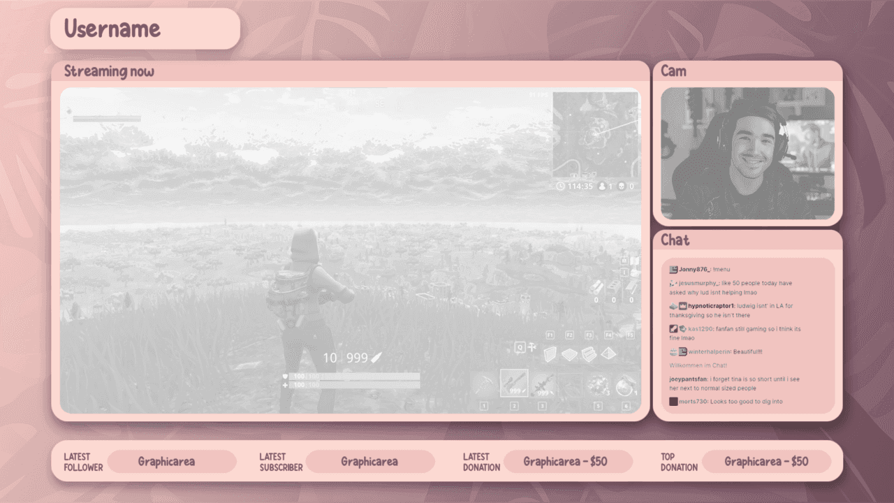 Monstera – Stream Package | Pink Leaf Overlay Bundle 🌿